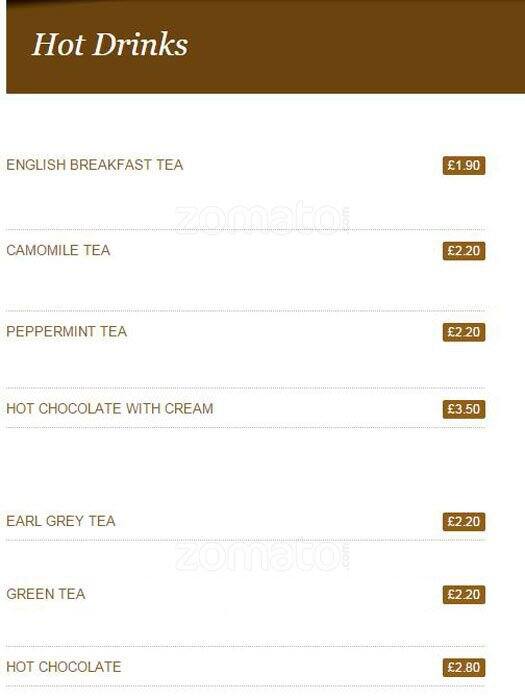 Menu at Fantozzi restaurant, London