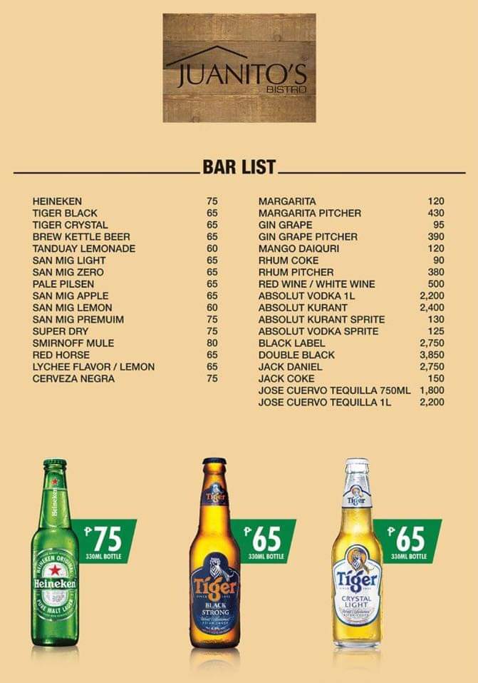 Menu at Juanito's Bistro Fairview pub & bar, Quezon City