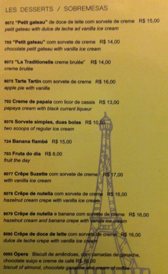 Menu at Empório do Francês restaurant, São Paulo