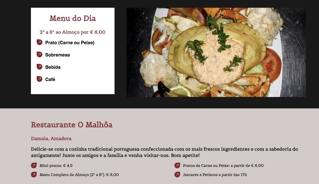 Menu at Café Malhoa, Amadora