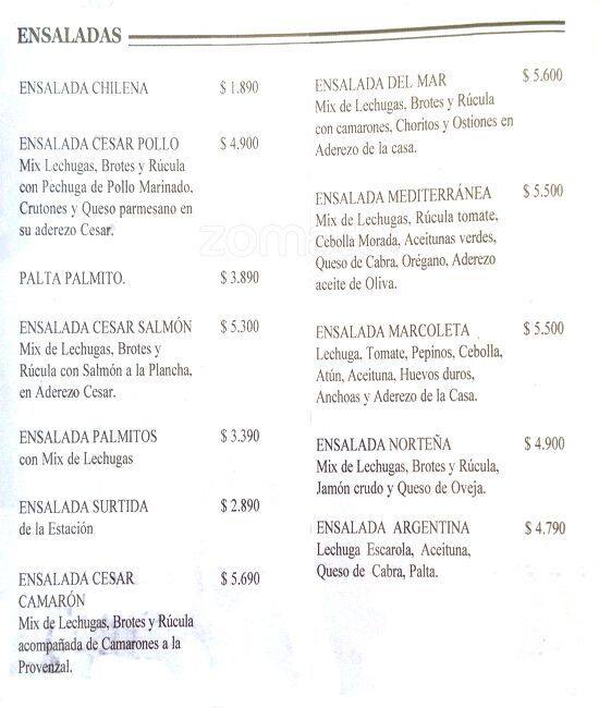 Menu at Carnes Lo Marcoleta restaurant, Quilicura