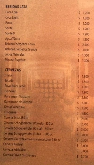 Menu at Carnes Lo Marcoleta restaurant, Quilicura