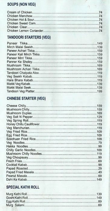 Menu at Abshar, Panchkula, SCO 411