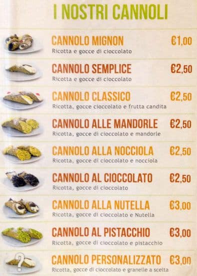 La Cannoleria Siciliana a Roma: Foto del Menu con Prezzi - Zomato Italia