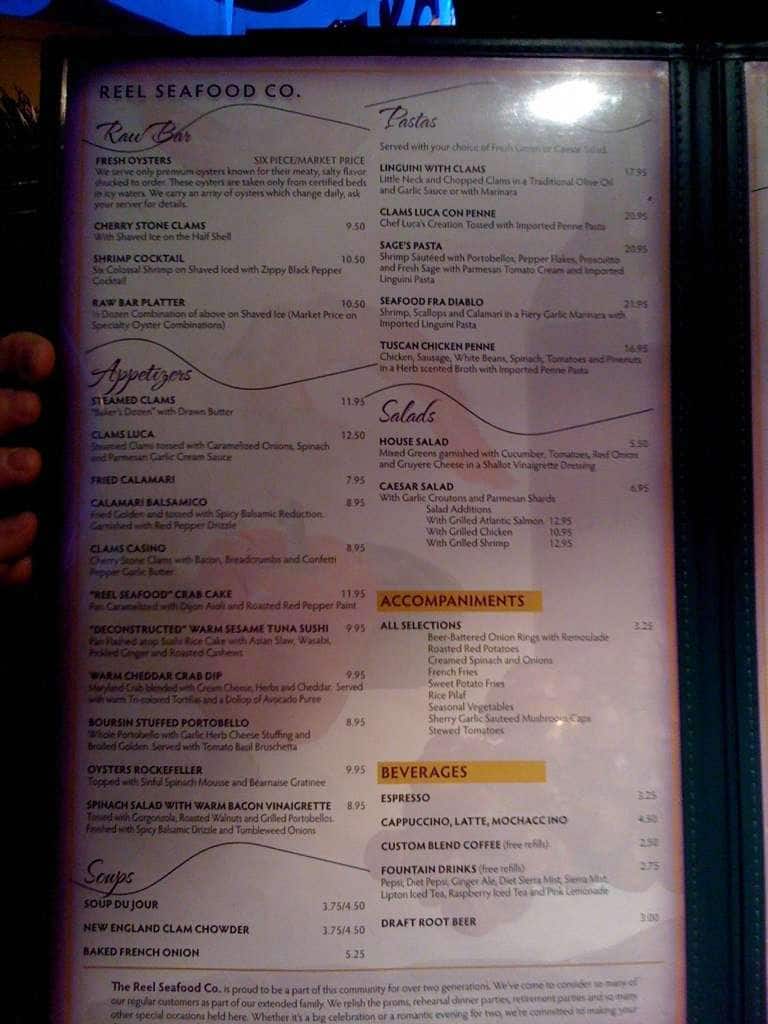 Menu at Reel Seafood Company steakhouse, Albany