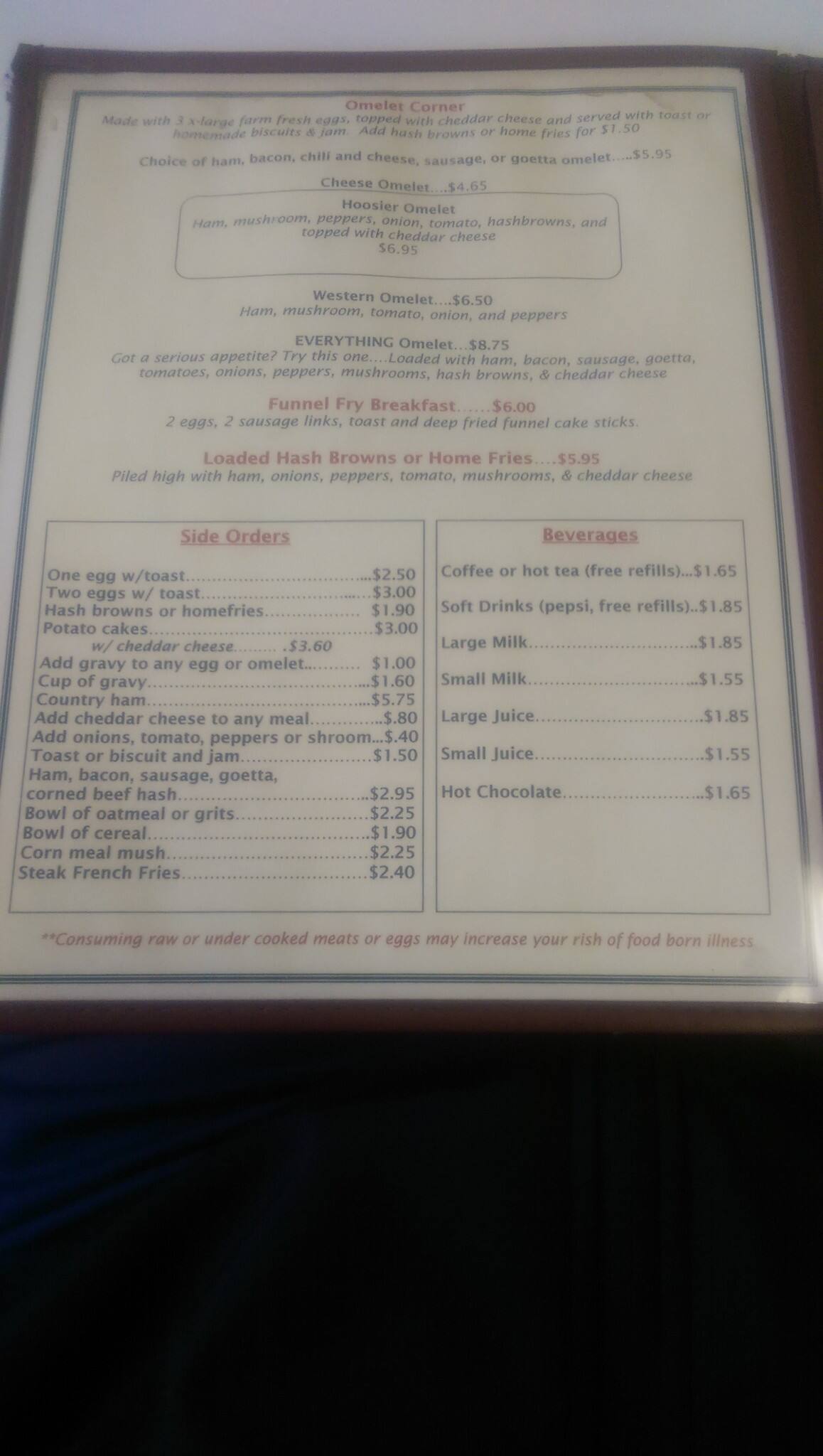 Menu at Stateline Restaurant, Greendale
