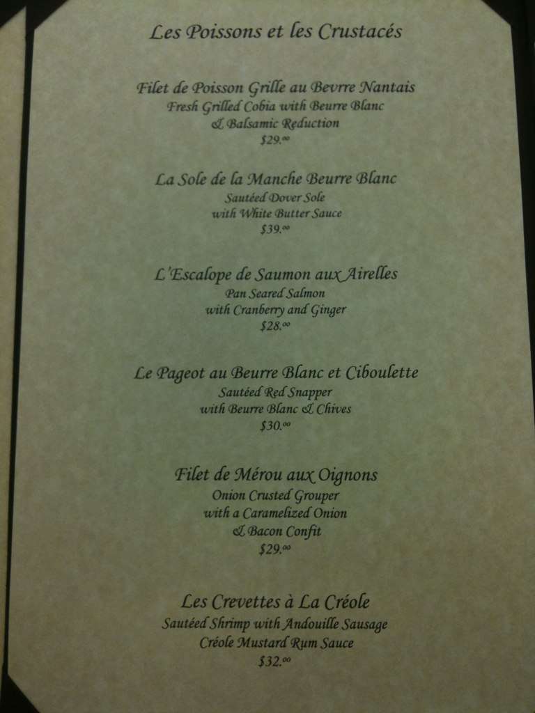 Menu at Maison Martinique Restaurant, Vero Beach