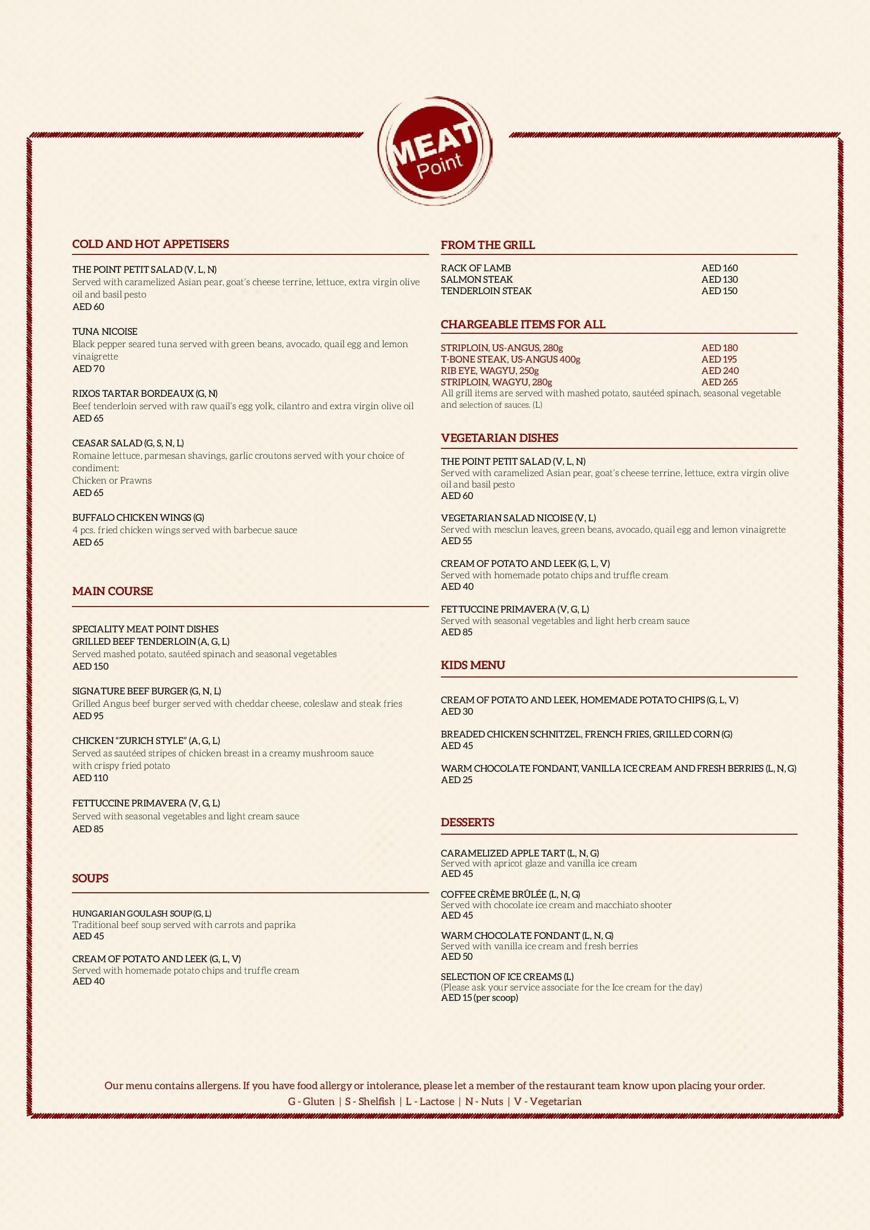 Menu of Meat Point - Rixos Bab Al Bahr, Al Marjan Island, Ras al-Khaimah