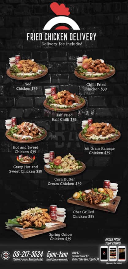 Carta de Obar & OBar Snack, Auckland