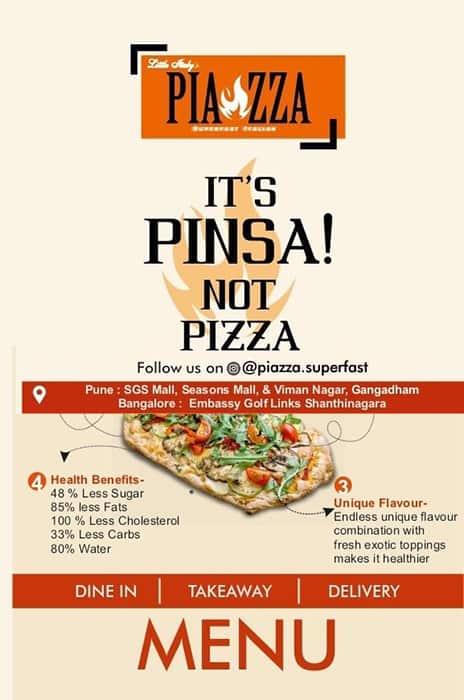 Menu of Piazza Pizza By Little Italy, Indiranagar, Bangalore