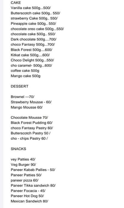 Menu of Village Bakery House, Lake Town, Kolkata