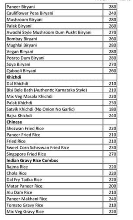 Menu of Riceman, Wadgaon Sheri, Pune