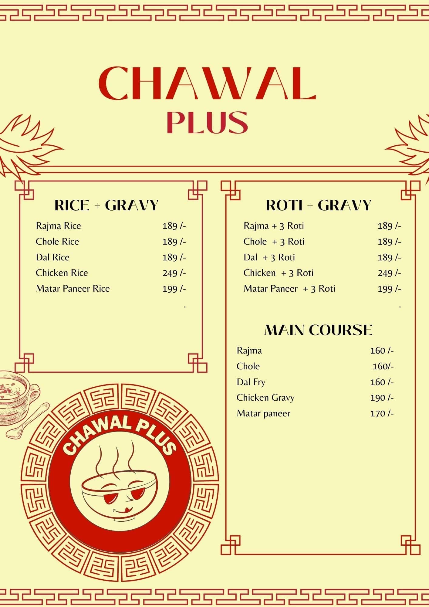 Menu of Chawal Plus, Indirapuram, Ghaziabad