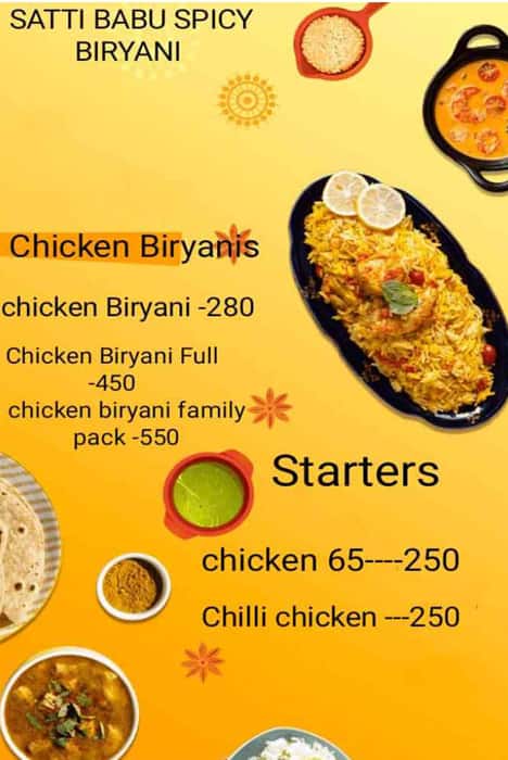 Menu of Satti Babu Spicy Biryani, Moti Nagar, Hyderabad