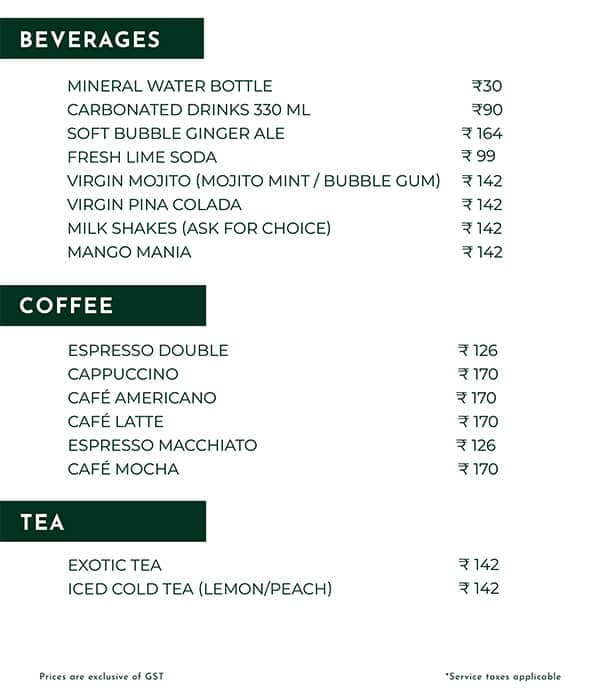 Menu of Tora, Adyar, Chennai