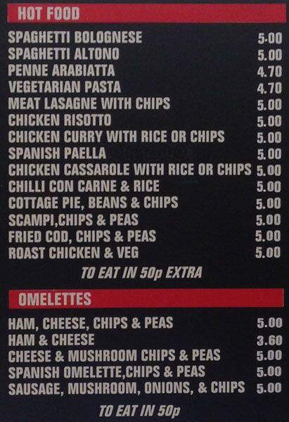 Menu at De Vine cafe, London
