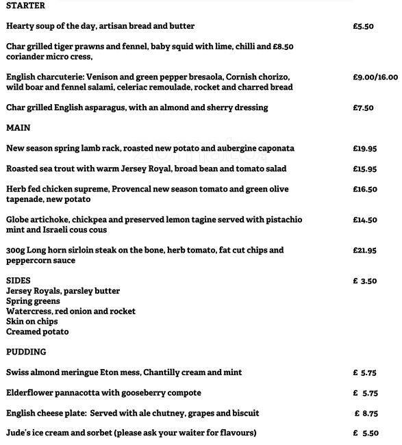 Menu at The Footstool Cafe, London