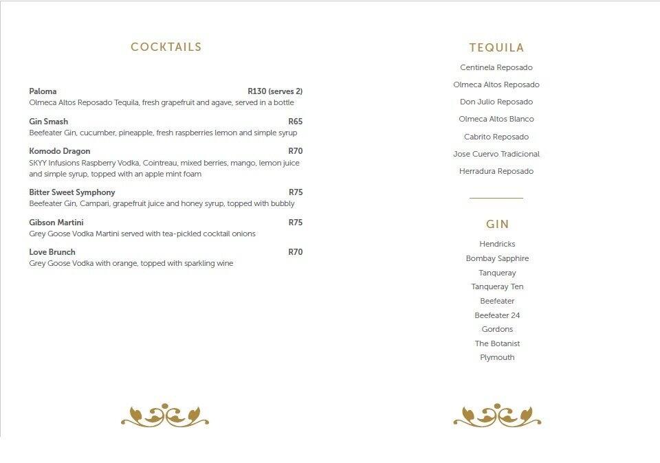 Menu at Asoka Restaurant, Bar and Lounge, Cape Town