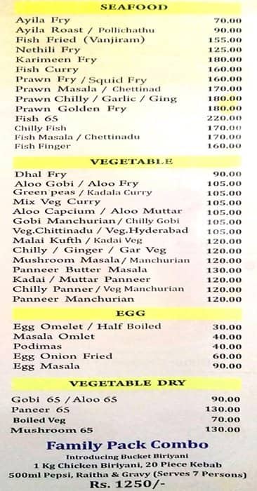 Menu at Hotel Blueberry, Chennai