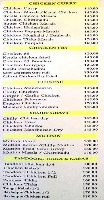 Menu at Hotel Blueberry, Chennai