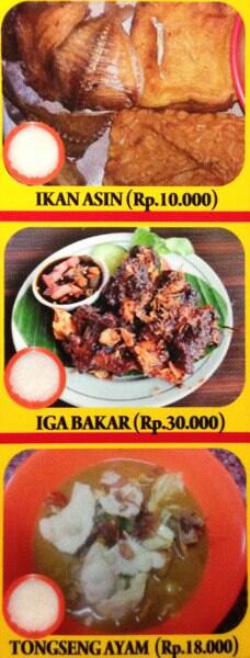 Menu at Pawan Roro restaurant, North Jakarta