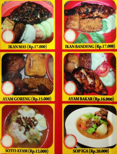 Menu at Pawan Roro restaurant, North Jakarta