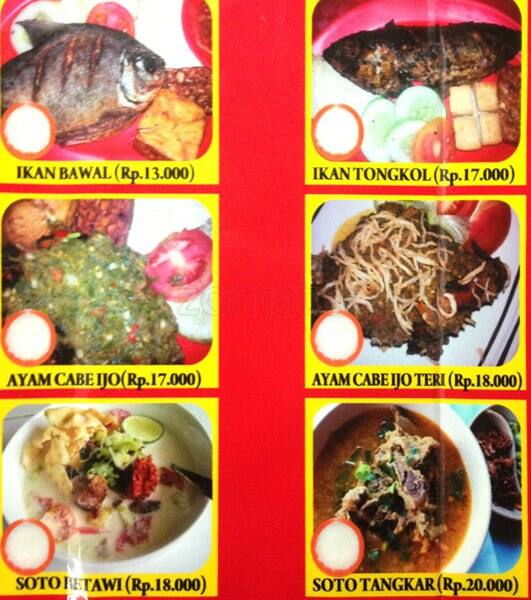 Menu at Pawan Roro restaurant, North Jakarta