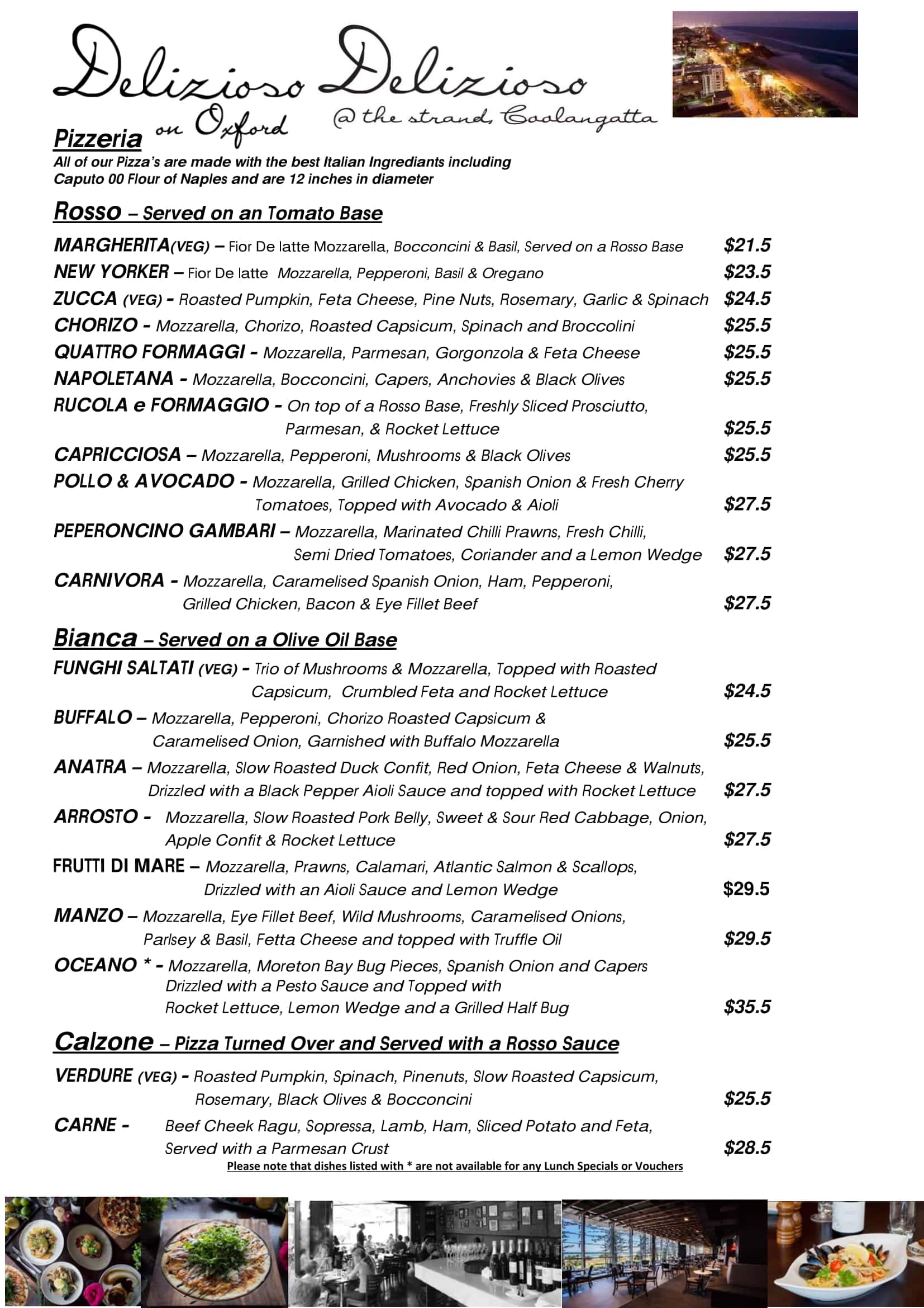 Menu at Delizioso on Oxford cafe, Bulimba