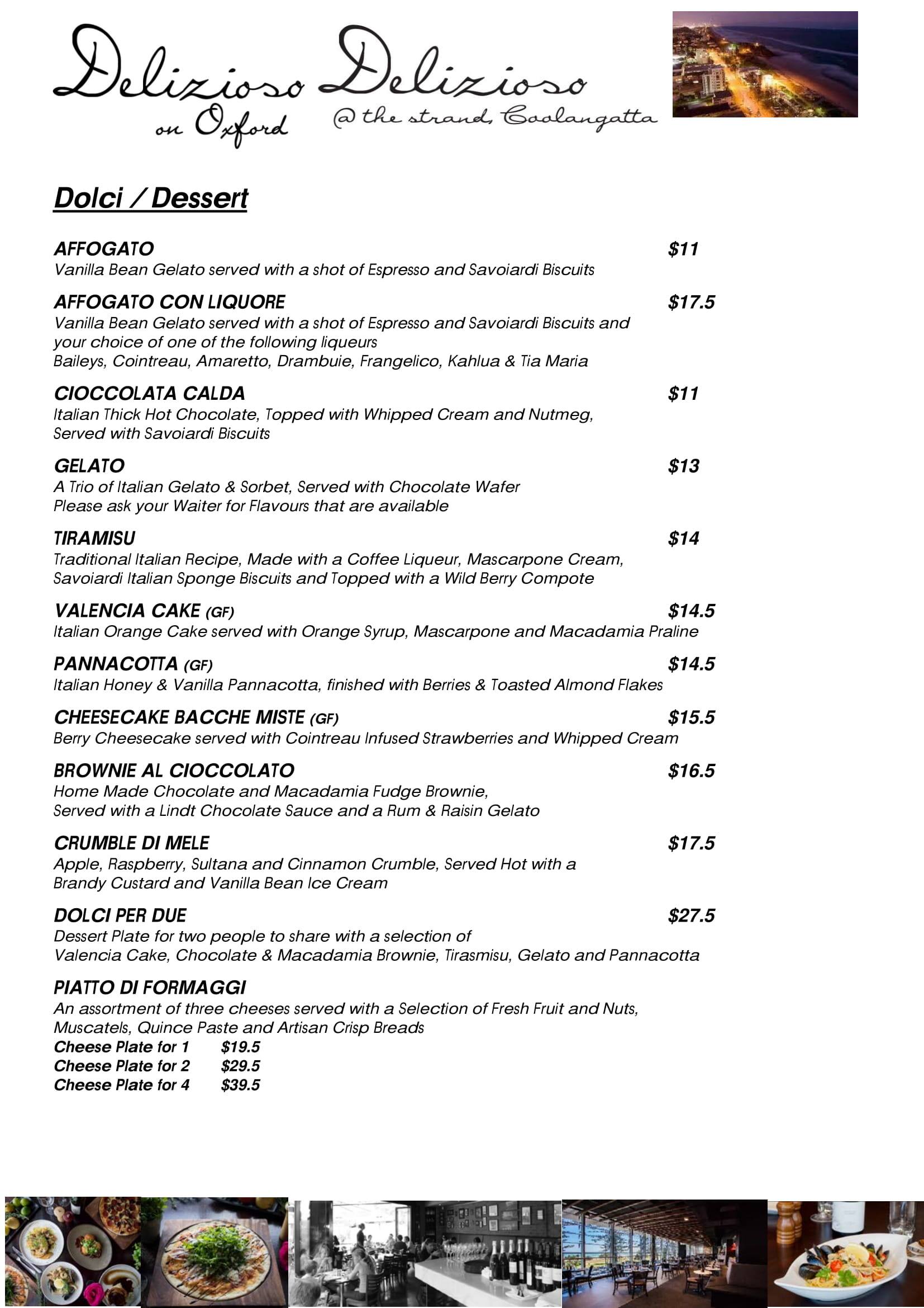 Menu at Delizioso on Oxford cafe, Bulimba