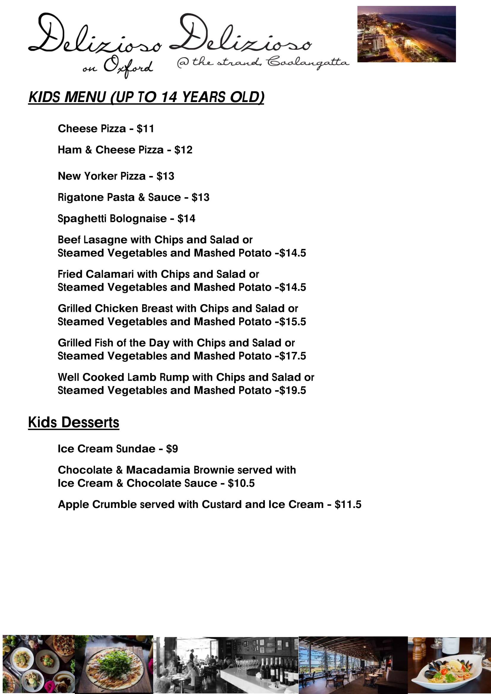 Menu at Delizioso on Oxford cafe, Bulimba