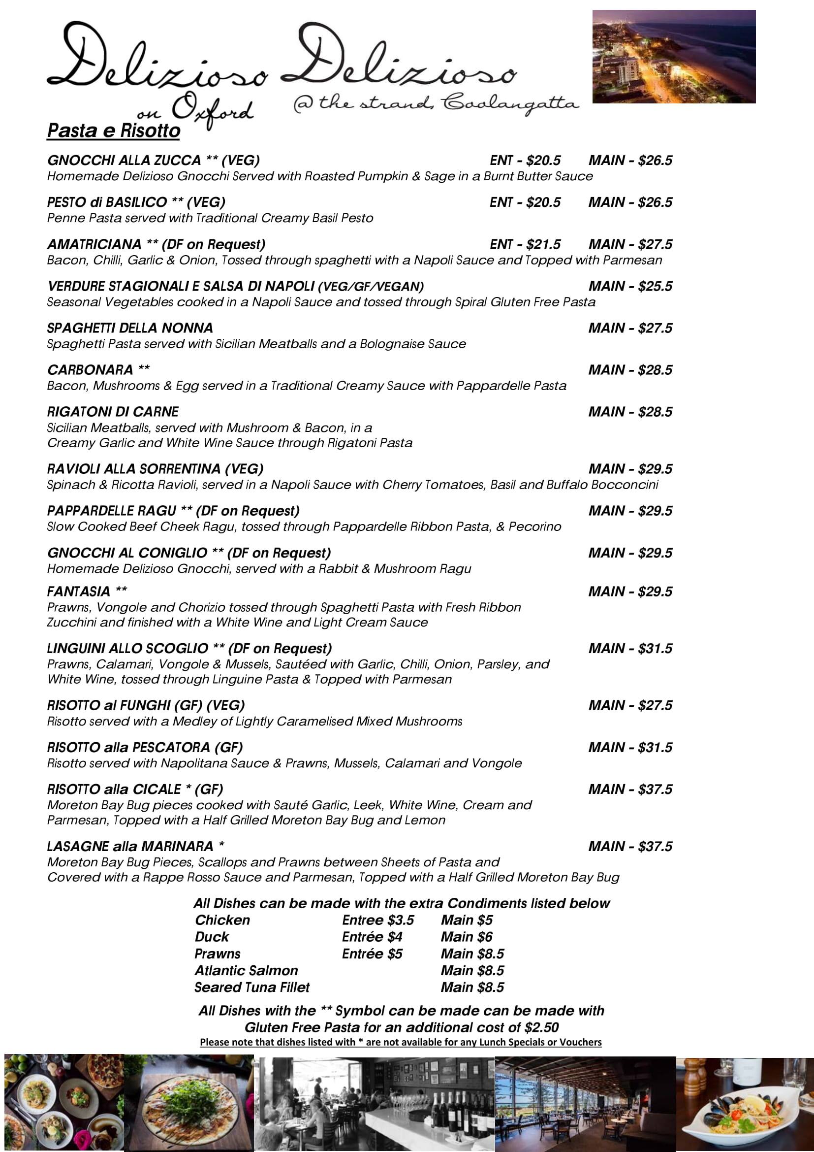 Menu at Delizioso on Oxford cafe, Bulimba