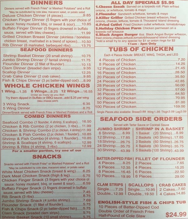 Menu at Chicken Holiday restaurant, Ewing Township, N Olden Ave