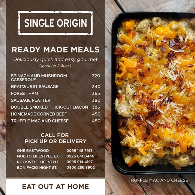 Menu at Single Origin cafe, Makati