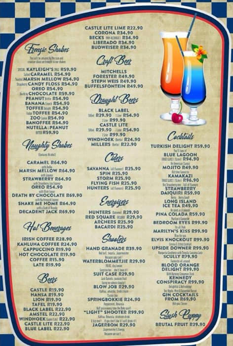 Menu at Mustang Sally's Pub & Diner, Pretoria, Pretorius St