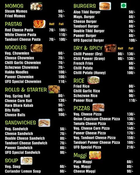 Menu of UFO - Unlimited Freak Out, Civil Lines, Kota