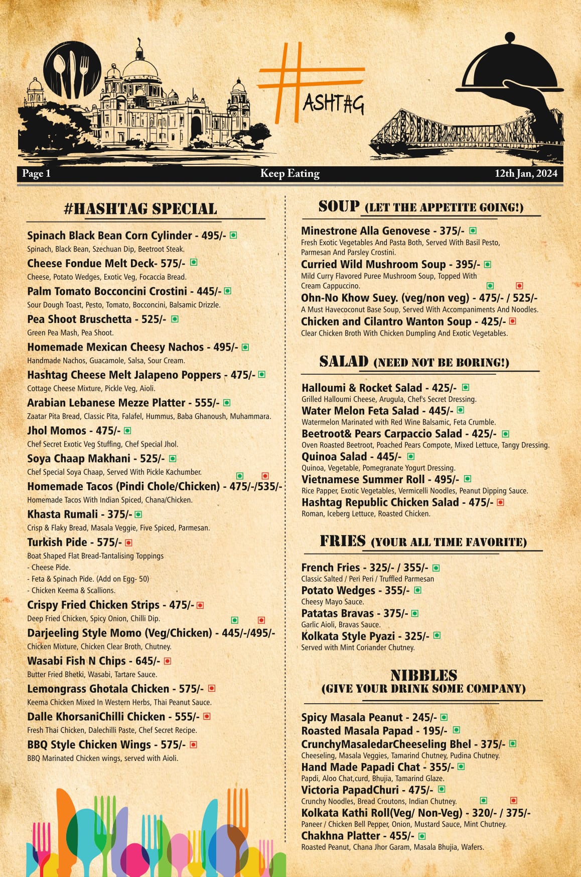 Menu of Hashtag, Chowringhee, Kolkata