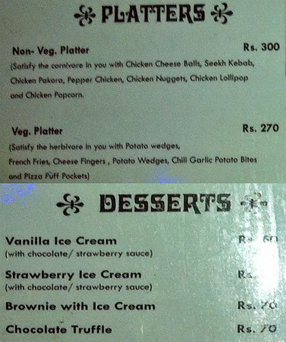Menu at Gossip Lounge, Delhi