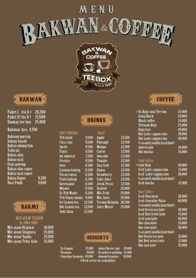 Menu at The Tee Box Bakwan restaurant, North Jakarta, Centro Metro ...