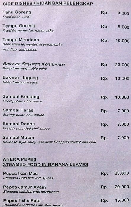 Menu at Kintamani restaurant, Bogor, Jl.Raya Pajajaran no.75