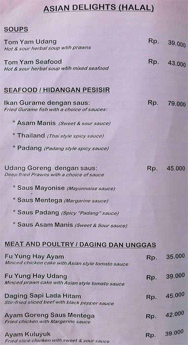 Menu at Kintamani restaurant, Bogor, Jl.Raya Pajajaran no.75