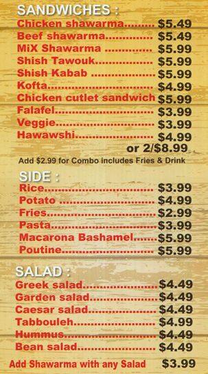Menu at Pyramids Shawarma & Grill restaurant, Mississauga