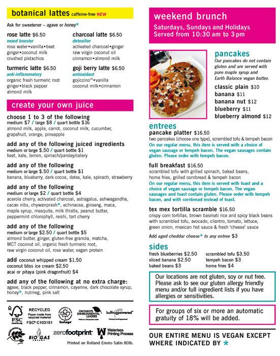 Menu at Fresh Kitchen + Juice Bar, Toronto