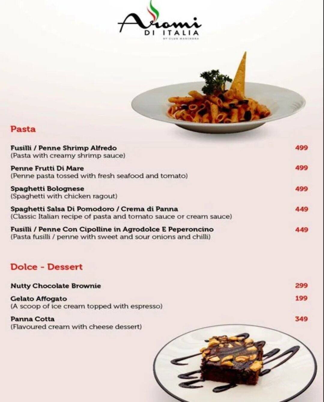 Menu at Aromi Di Italia, Kochi, MLA Road