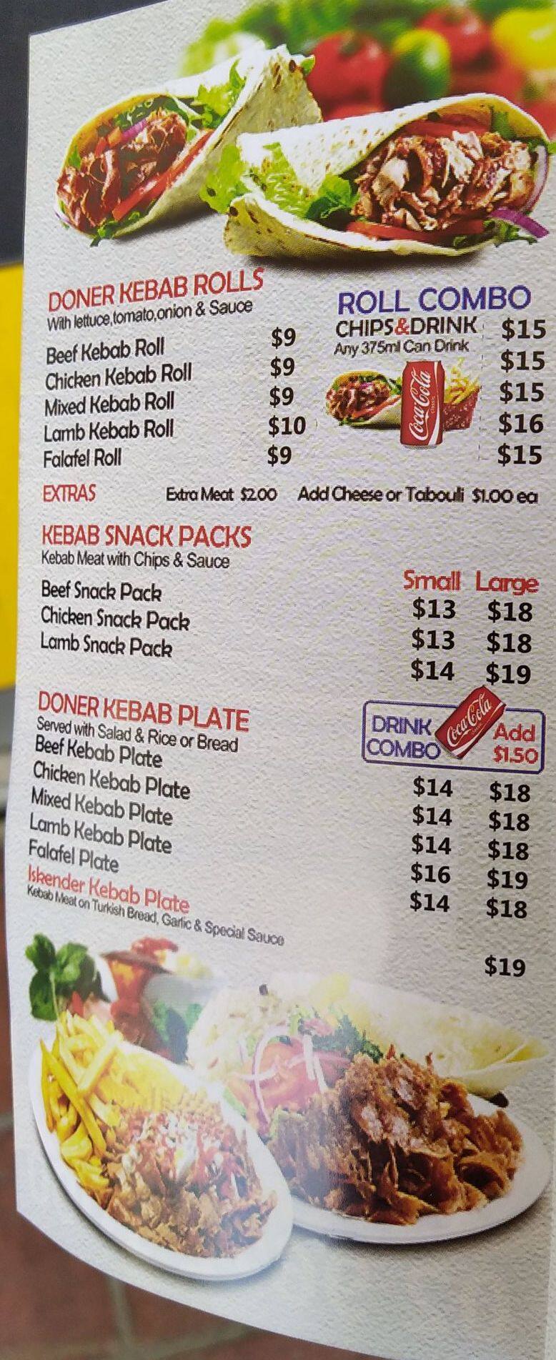 Menu at OZ Brothers Kebabs restaurant, Doonside