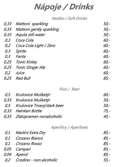 Menu at Majestic Plaza Hotel Prague pub & bar, Prague