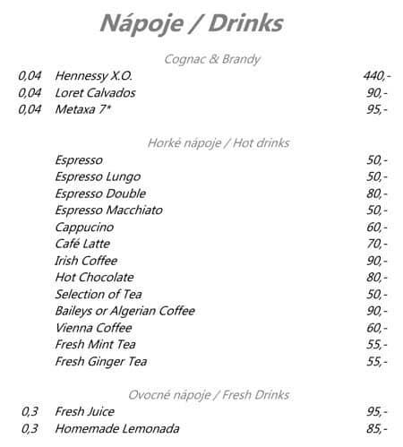 Menu at Majestic Plaza Hotel Prague pub & bar, Prague