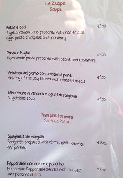Carta del restaurante La Buca di Ripetta, Roma