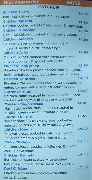 Menu at Simla Indian Restaurant, Carindale