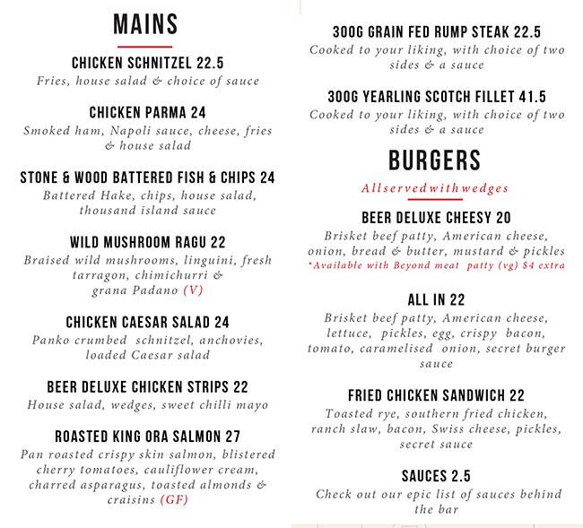 Menu at Beer Deluxe pub & bar, Albury