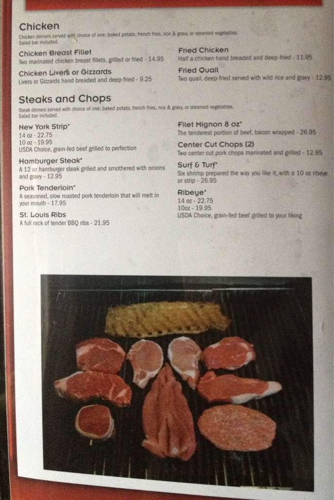 Menu at Red Barn, Demopolis